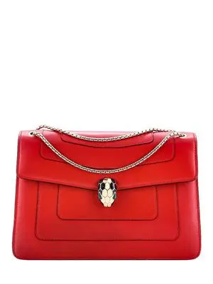 BVLGARI Medium Serpenti Forever Square Leather Shoulder Bag - Red