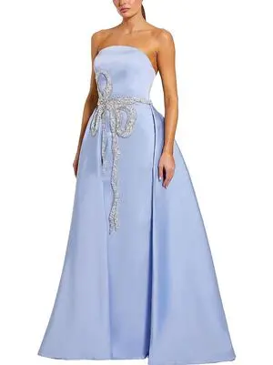 Mac Duggal Strapless Stretch Satin Column Gown With Overskirt - Powder Blue