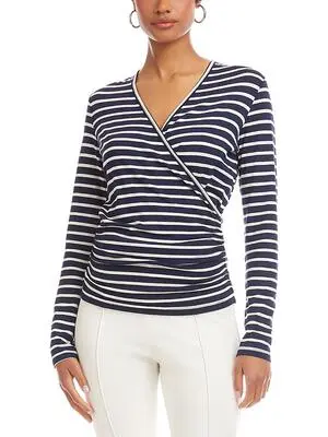 Karen Kane Long Sleeve Side Shirred Crossover Top - Stripe