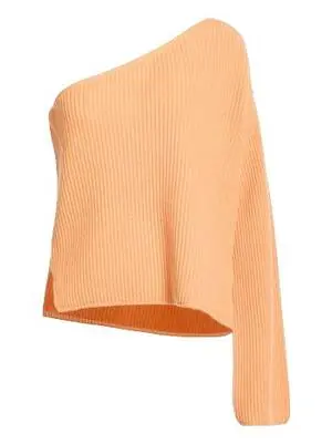 FORTE_FORTE Ribbed One-shoulder Sweater - Orange