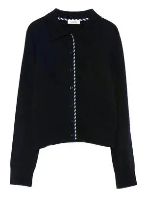 Sandro Striped Detail Wool And Cashmere Blend Cardigan - Blue