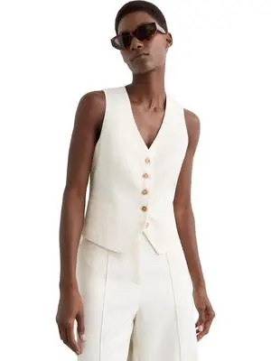 REISS Malin Button-through Tailored Waistcoat - Cream