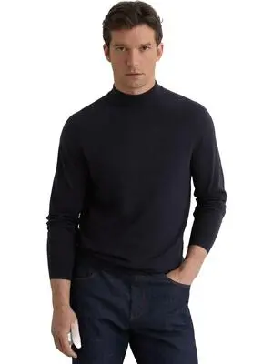 REISS Littlebury Merino Wool Mock-neck Jumper - Navy
