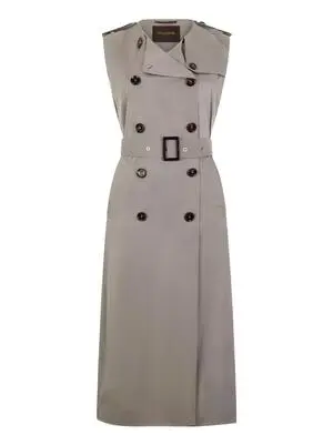 MOORER Sleeveless Double-breasted Belted Coat - Grey