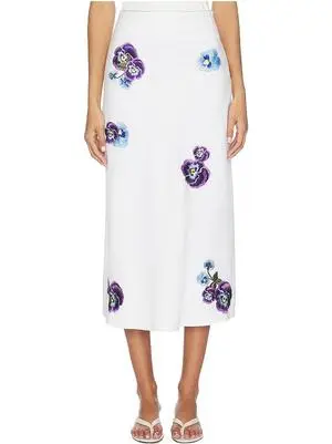 ROSEWATER HOUSE Mina Embroidered Linen Skirt - Off White & Navy
