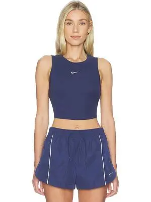 Nike Tight Cropped Mini Rib Tank Top - Midnight Navy & Sail