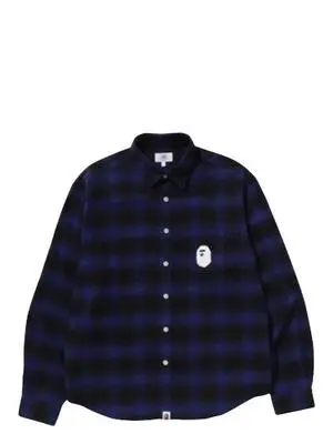 A BATHING APE Block Check Relaxed Fit Shirt - Navy Blue