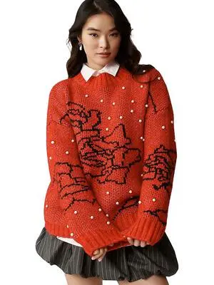 LISA SAYS GAH Iris Embellished Sweater - Red Rose Pearl