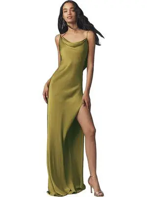 Arcina Ori Odessa Open-back Satin Maxi Dress - Green
