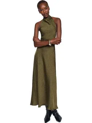 Maeve Jamie Satin Halter Midi Dress - Olive