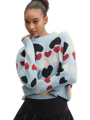 English Factory Heart Icon Pullover Sweater - Blue Pattern