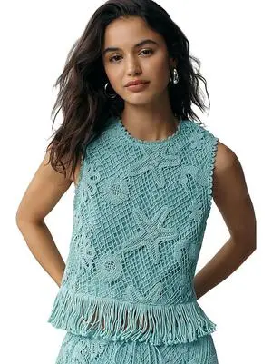 Saylor Norrine Fringe Sleeveless Top - Teal