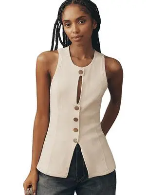 PILCRO Keyhole Button-down Vest - Ivory