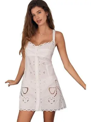 LYREBIRD Embroidered Eyelet Mini Shift Dress - Ivory