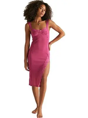 Free People Intimately Not Your Baby Midi Slip - Fuchsia Flame