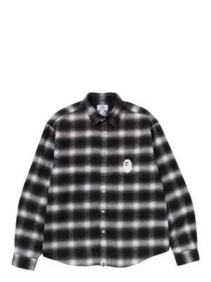 A BATHING APE Block Check Relaxed Fit Shirt - Gray