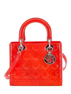 Dior Lady Dior Medium Satchel Cannage Quilt Patent Red