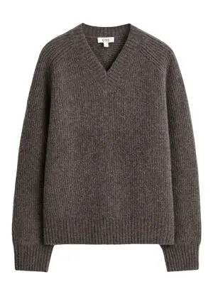 Cos Oversized Wool-yak V-neck Sweater - Brown