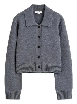 Cos Collared Merino Wool Cardigan - Gray
