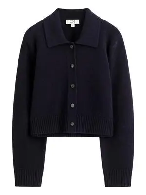 Cos Collared Merino Wool Cardigan - Navy