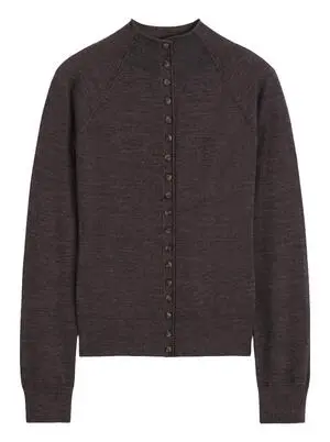 Cos Merino Wool Mock-neck Cardigan - Brown
