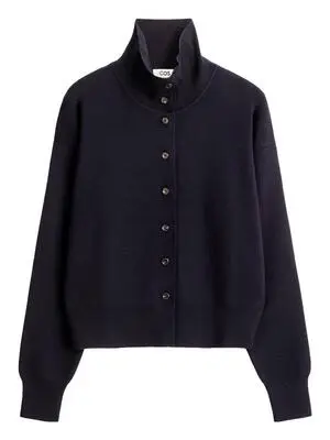 Cos Merino Wool Mock-Neck Cardigan Navy