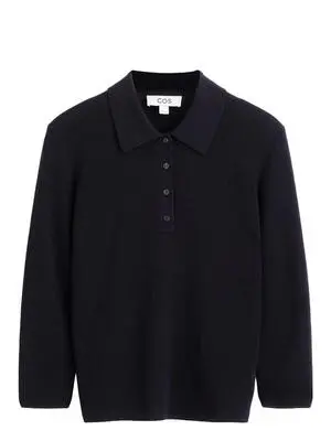 Cos Cropped-sleeve Merino Wool Polo Shirt - Navy