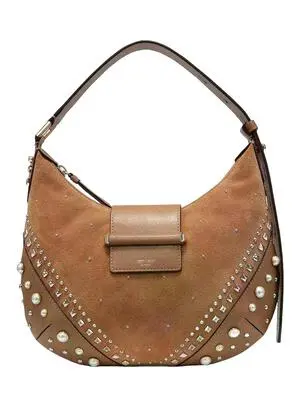 JIMMY CHOO Jimmy Choo Small Bar Hobo With Studded And Pearl Embellishments Brown