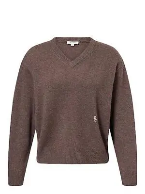 SPORTY & RICH Embroidered-logo Cashmere-and-wool Jumper - Toffee