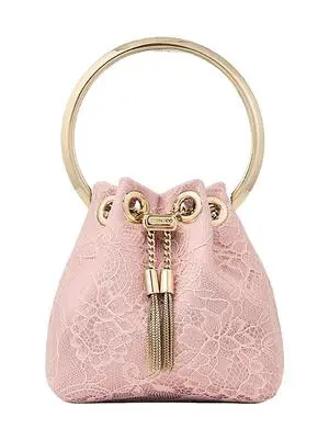 JIMMY CHOO Micro Bon Bon Satin And Lace Mini Bucket Bag - Rose/light Gold