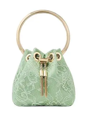 JIMMY CHOO Satin And Lace Mini Bucket Bag - Verde/light Gold