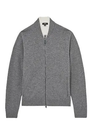 REISS Knitted Wool Zip-up Cardigan - Mid Grey