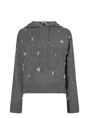 Simkhai Karmen Embellished Wool And Cashmere-blend Hoody - Charcoal Grey