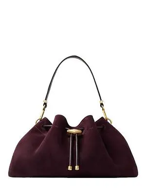 JIMMY CHOO Cinch Medium Suede Handbag - Deep Merlot/gold