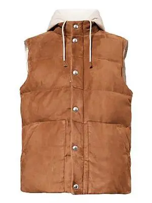 Eleventy Hooded Quilted Suede-down Gilet - Vicuna Sabbia