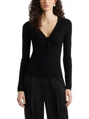 Nordstrom Twist Front Merino Wool Blend Sweater - Black