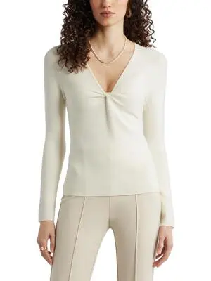 Nordstrom Twist Front Merino Wool Blend Sweater - Ivory Tofu