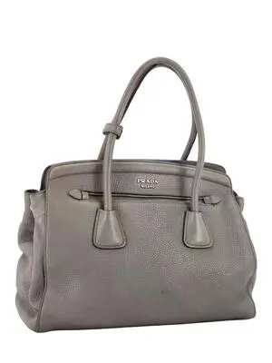 Prada Cuir Frame Convertible Vitello Daino Large Tote Bag - Grey