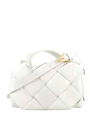 Bottega Veneta Top Handle Padded Maxi Intrecciato Leather Shoulder Bag - White