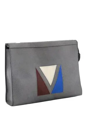 LOUIS VUITTON Pochette Voyage Panelled Taiga Leather MM Grey