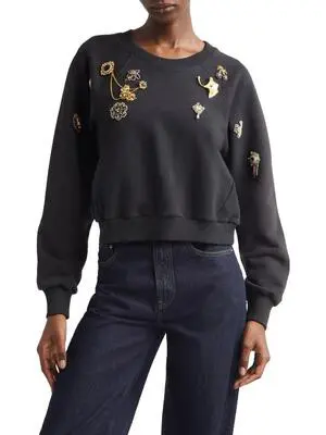 Cinq À Sept Jennifer Gold Brooches Sweatshirt - Black