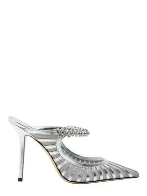 JIMMY CHOO Bing 100 Embellished Panelled Metallic Leather Pumps - Silver