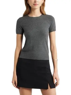 OPEN EDIT Short Sleeve Crewneck Sweater - Grey Medium Charcoal Heather