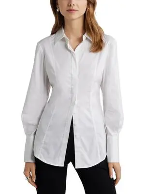 OPEN EDIT Seam Detail Split Back Stretch Cotton Poplin Shirt - White