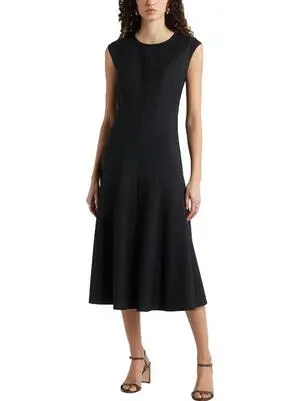 Nordstrom Seamed Wool Blend Midi Dress - Black