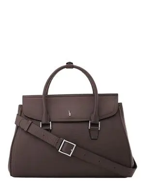 BEHNO Large Coco Pebble Leather Satchel Cacao