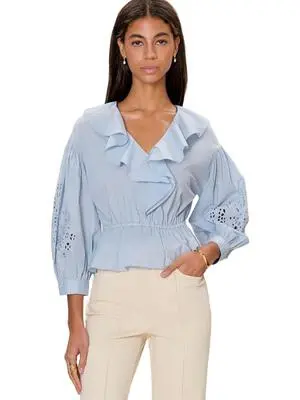 Rebecca Taylor Lorelai Embroidered Blouse - Chambray