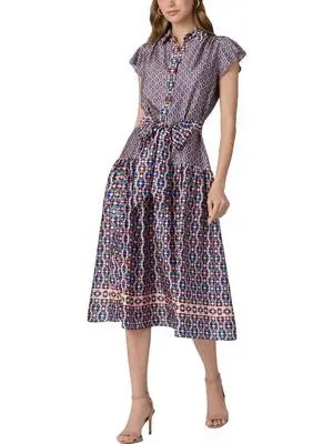 Shoshanna Kennedy Paulo Geo Print Shirt Dress - Blush Multi