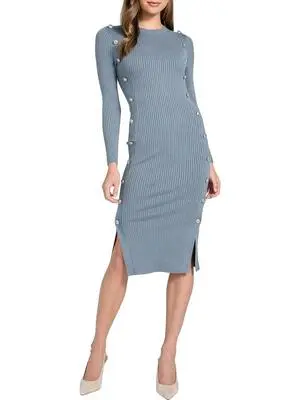 Guess Ribbed Long Sleeve Sweater Dress - Blue