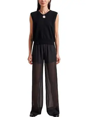 LA LIGNE Ayla Wide Leg Silk Chiffon Pant - Black